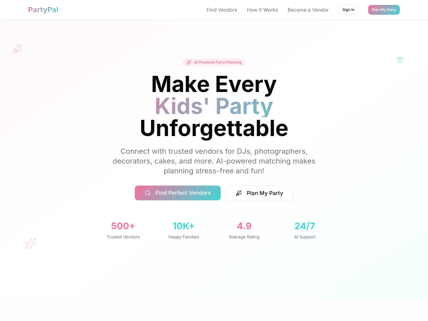 PartyPal: The Ultimate AI-Powered Kids’ Party & Event Marketplace