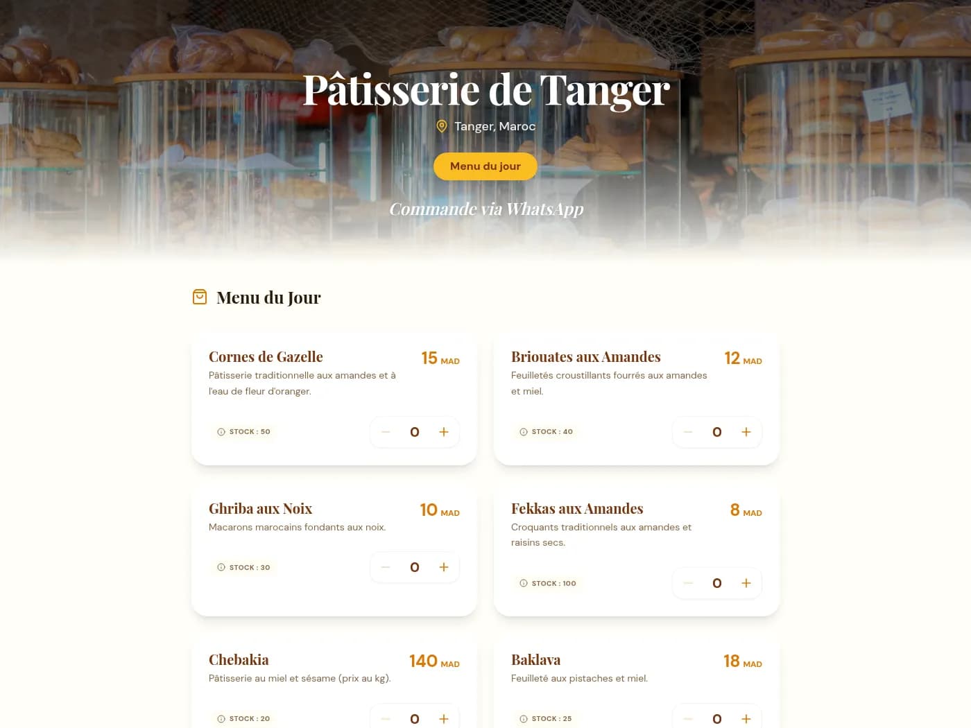 Tangier Pastry Order Page