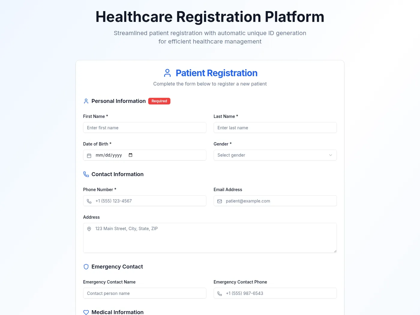 Patient Registration Platform with Unique ID Generation
