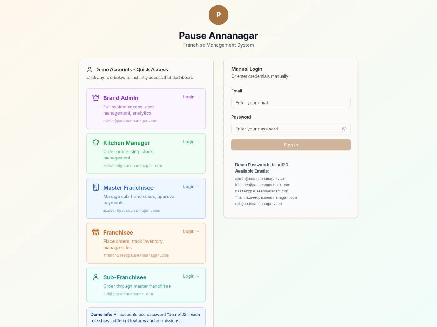 Pause Annanagar Franchise Management System