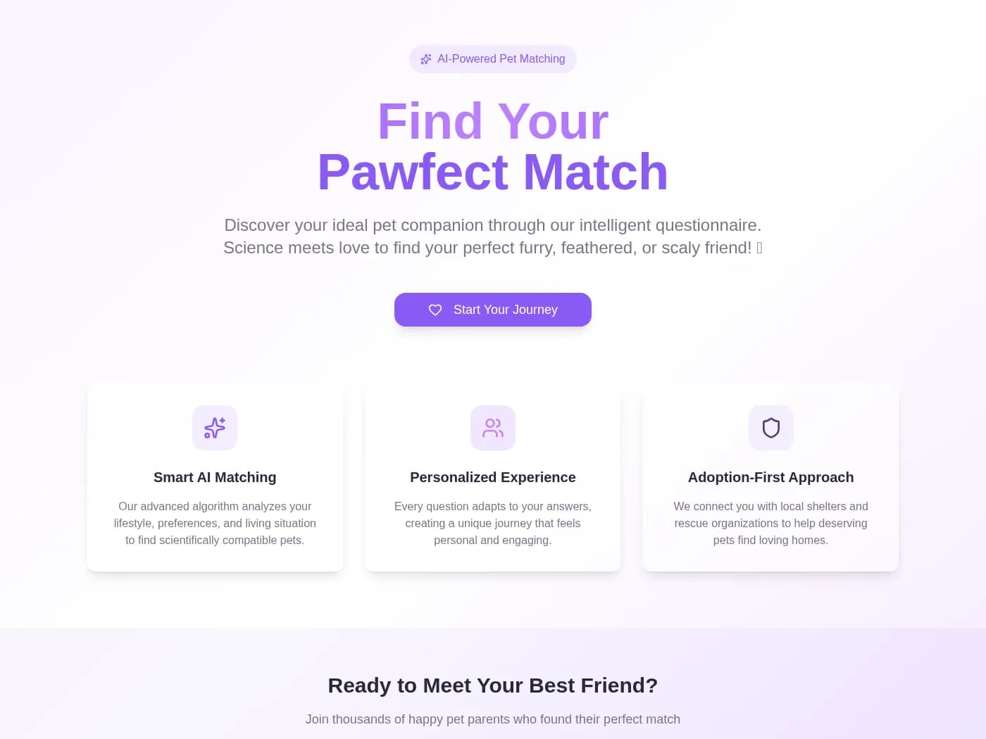 Pawfect Match – AI-Powered Interactive Pet Companion Finder