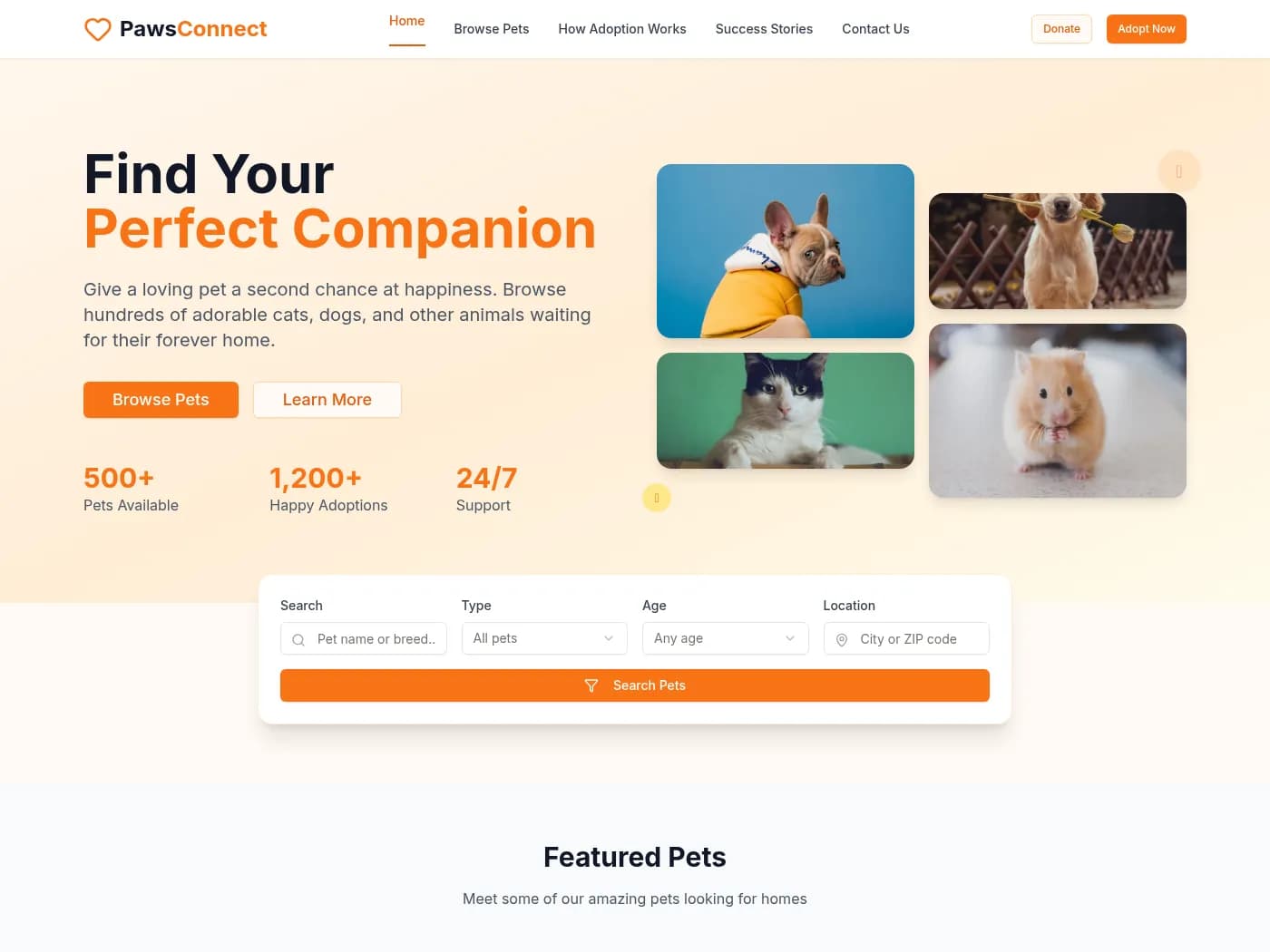 PawsConnect: Modern Pet Adoption Website
