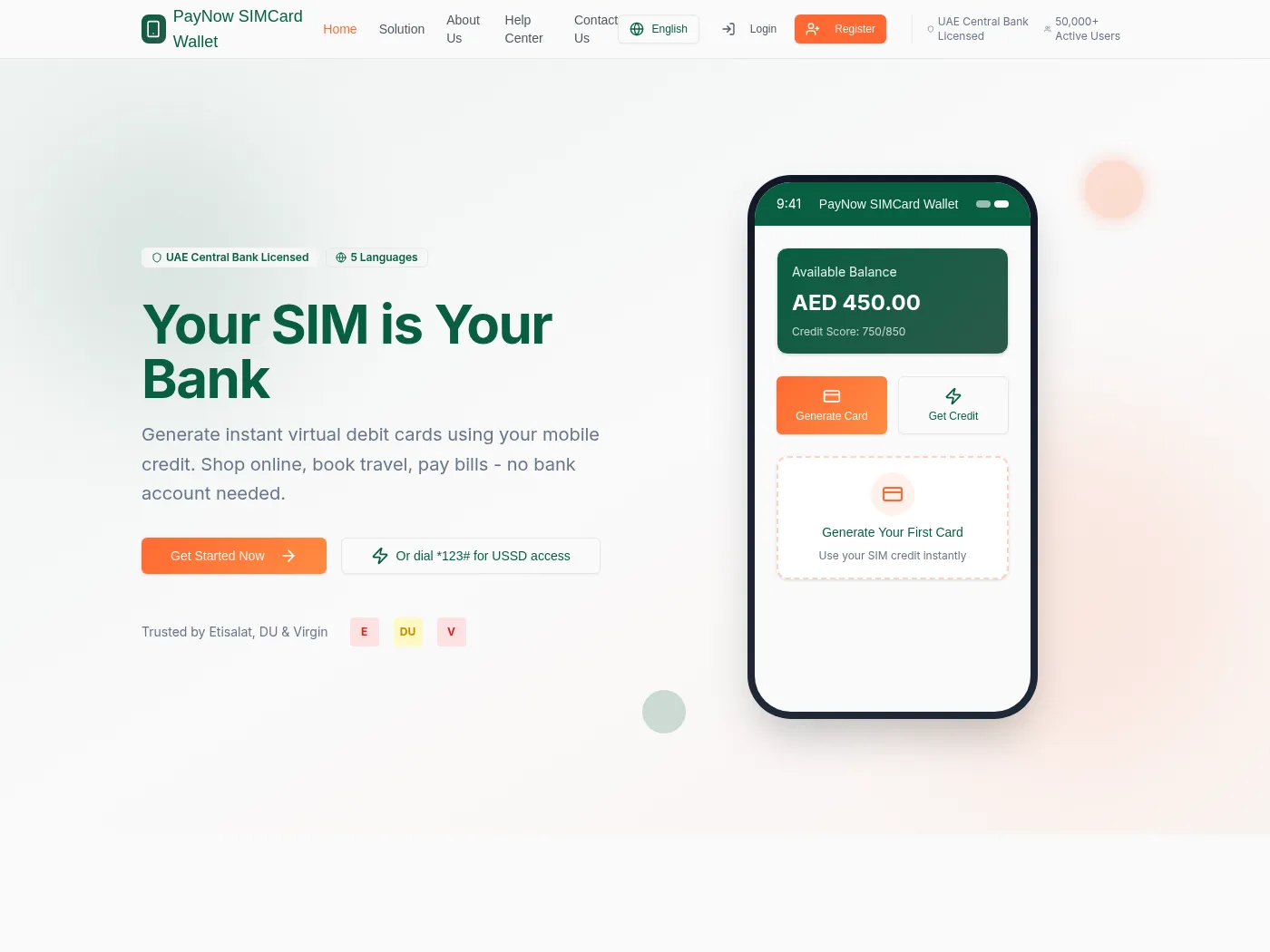 PayNow SIMCard Wallet: Inclusive Fintech-Telco Platform for the Unbanked in UAE