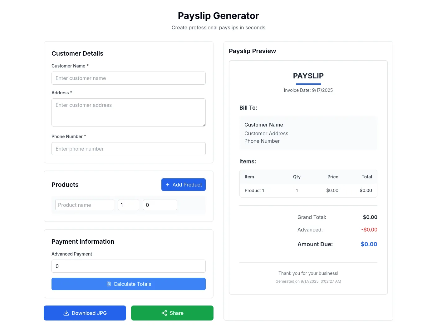 Payslip Generator Form Web App
