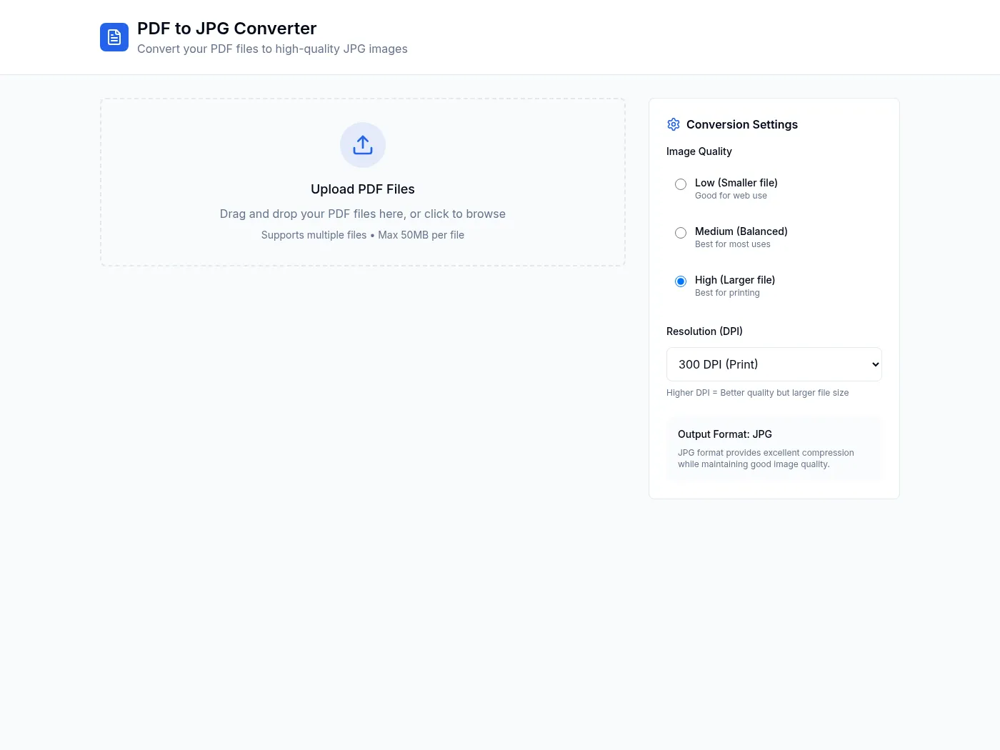 PDF to JPG Converter Web Clone