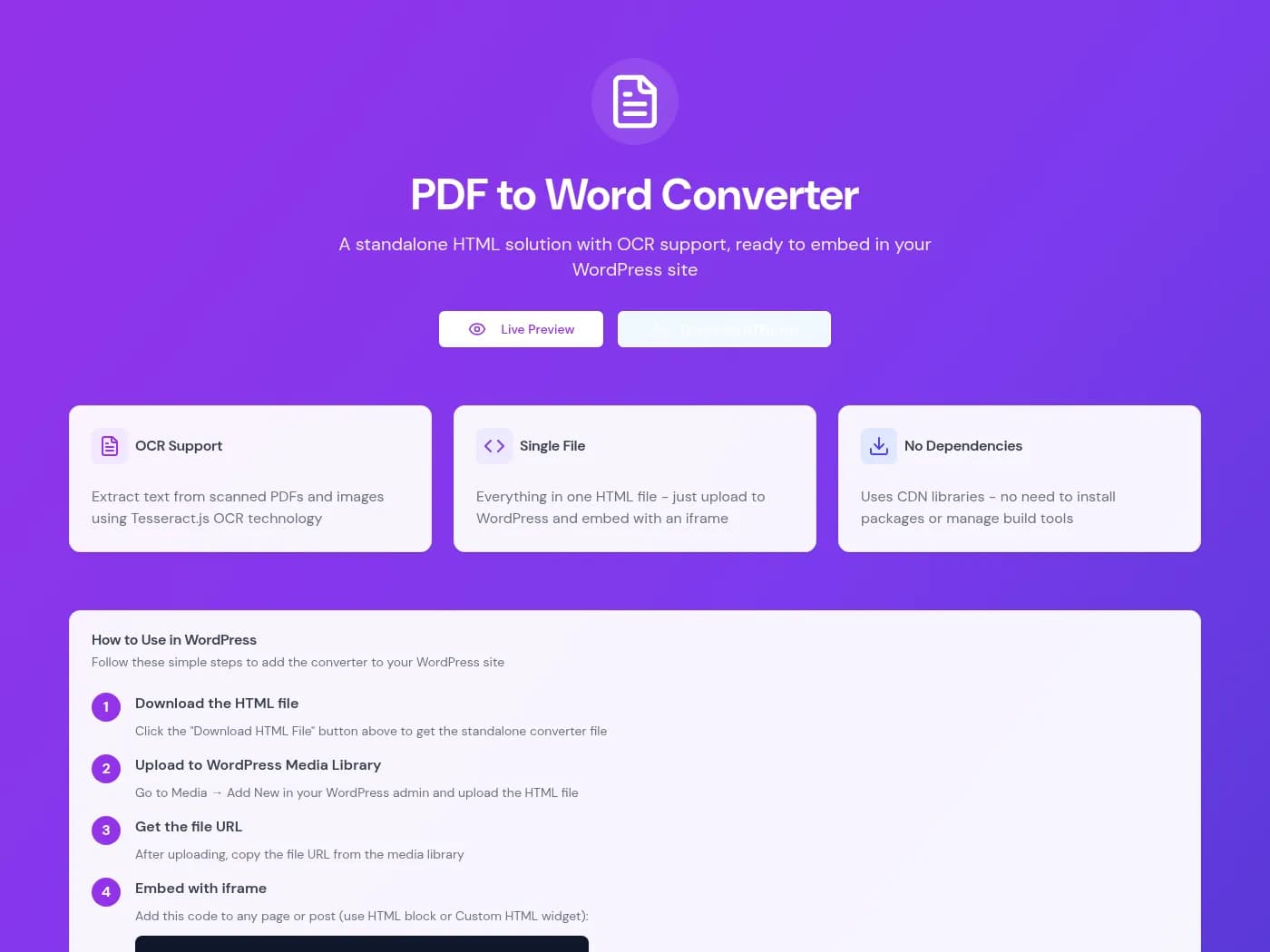 PDF to Word Converter with OCR for WordPress