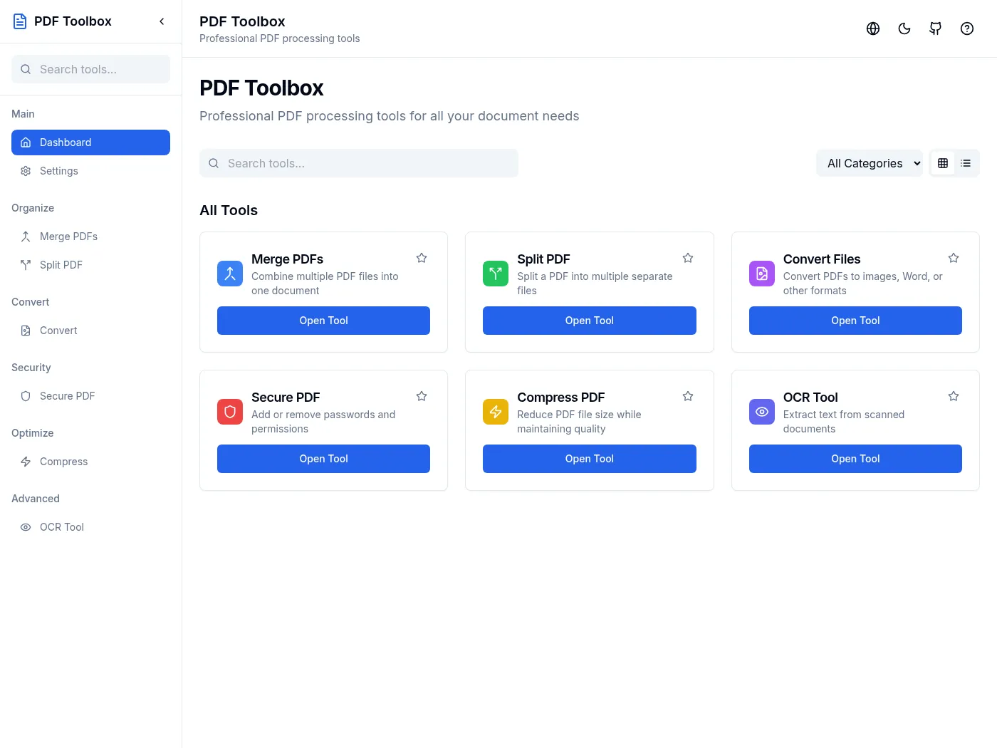 PDF Toolbox Web App – StirlingPDF Clone