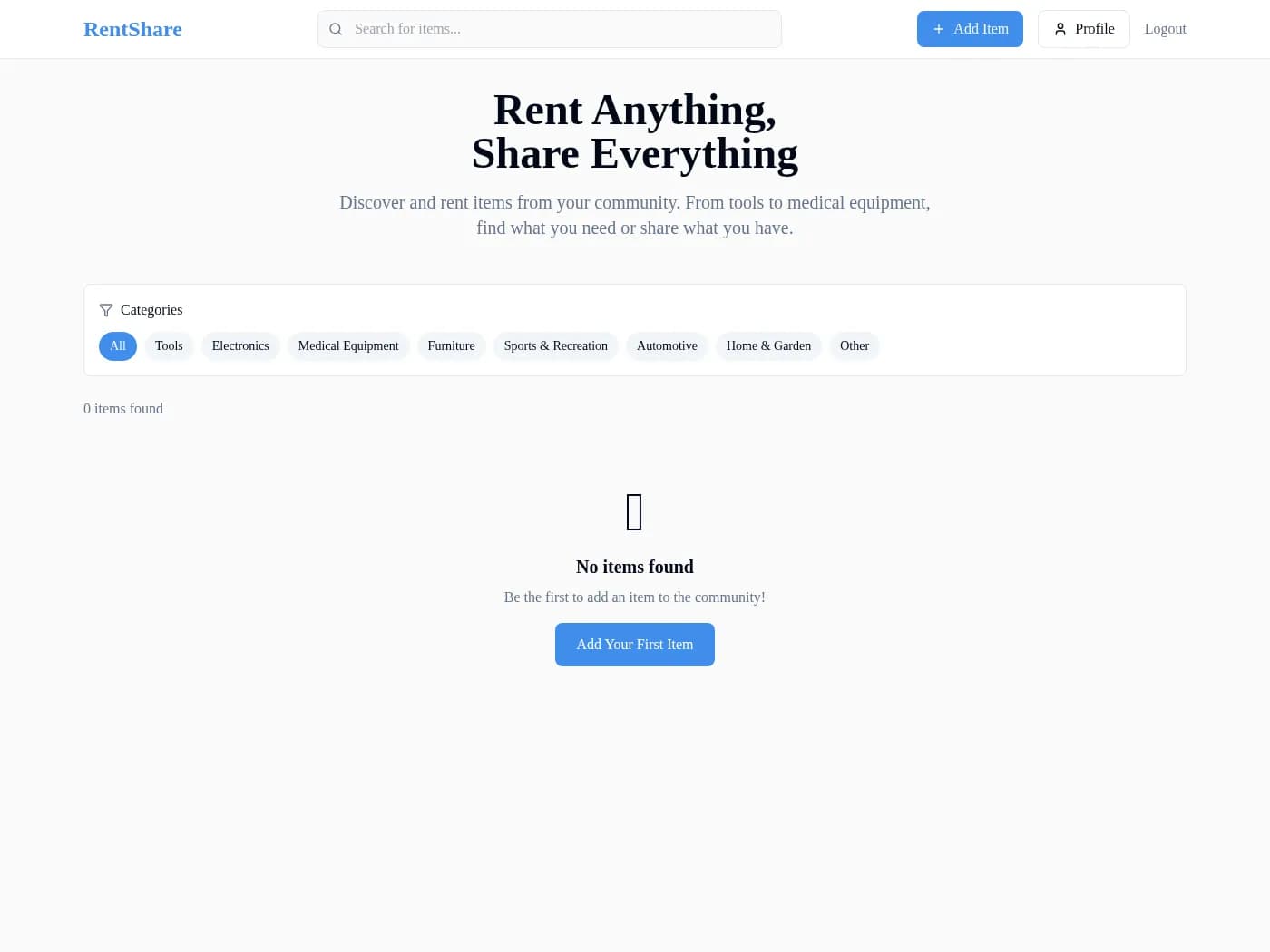 Peer-to-Peer Item Rental Platform