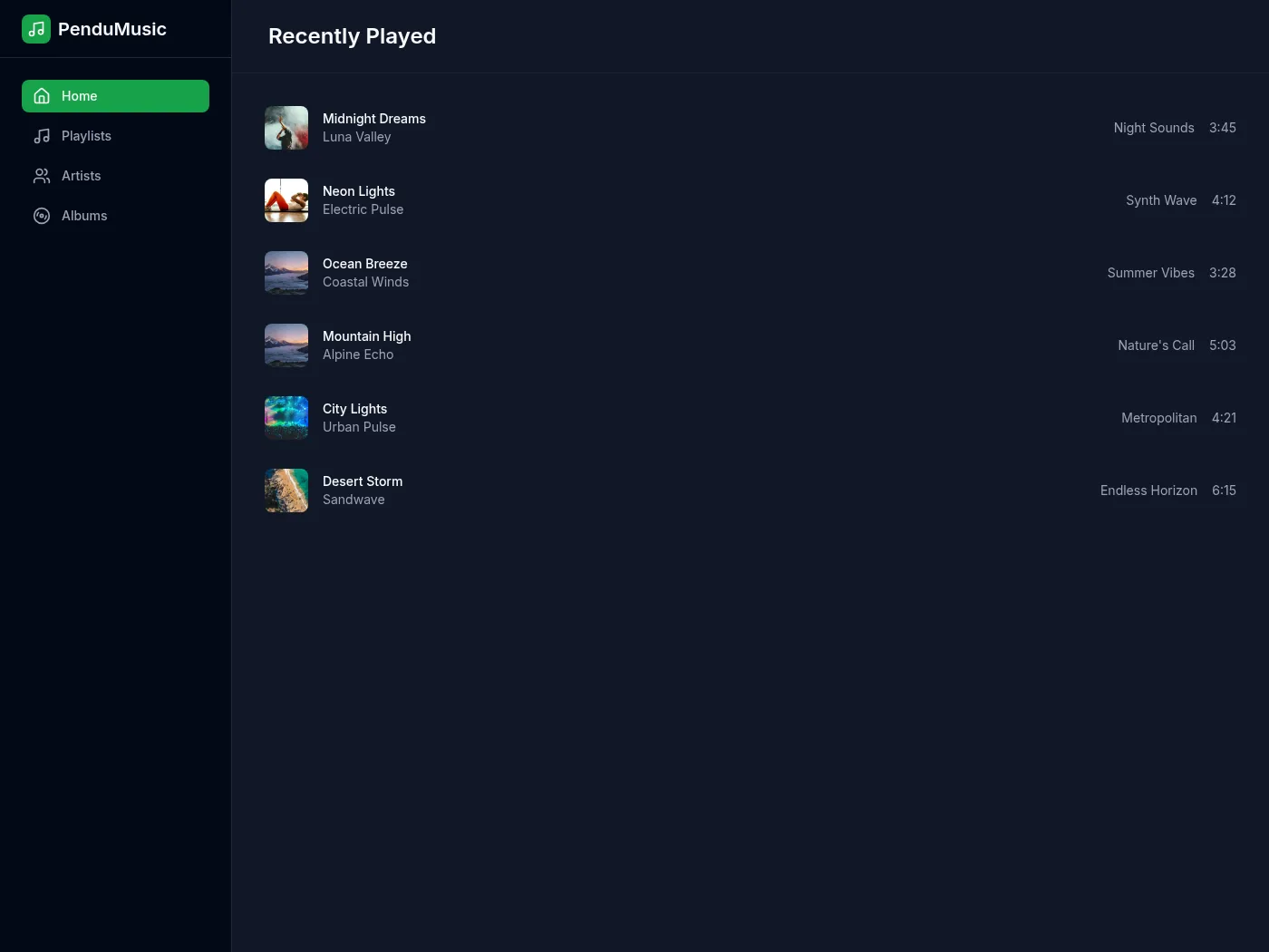 PenduMusic - Modern Minimalist Music Web App