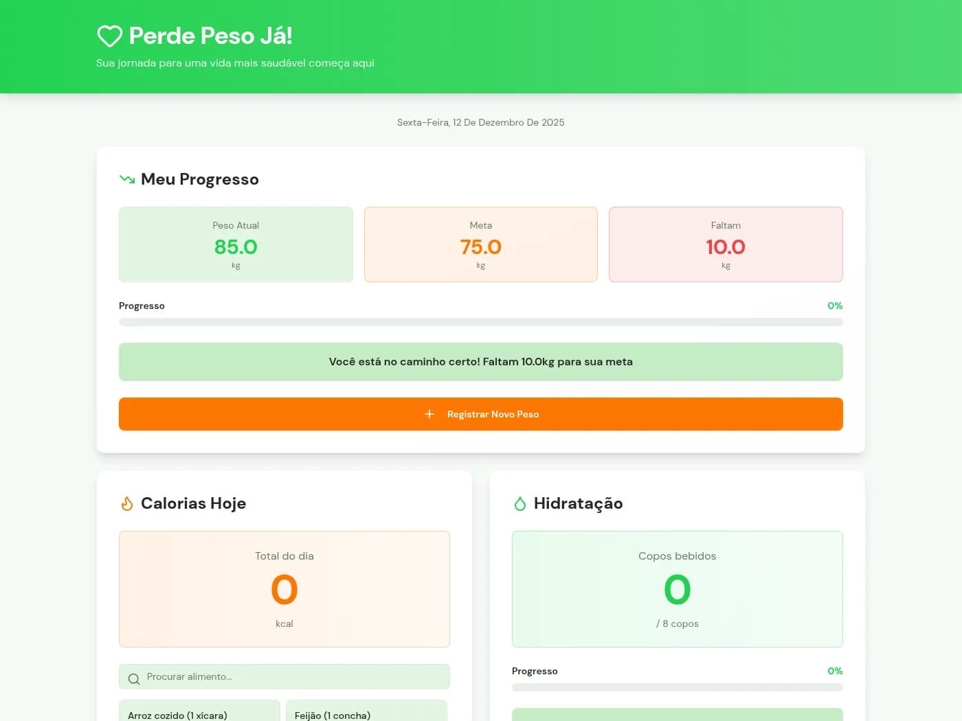 Perde Peso Já! – Weight Loss Web Dashboard in Portuguese