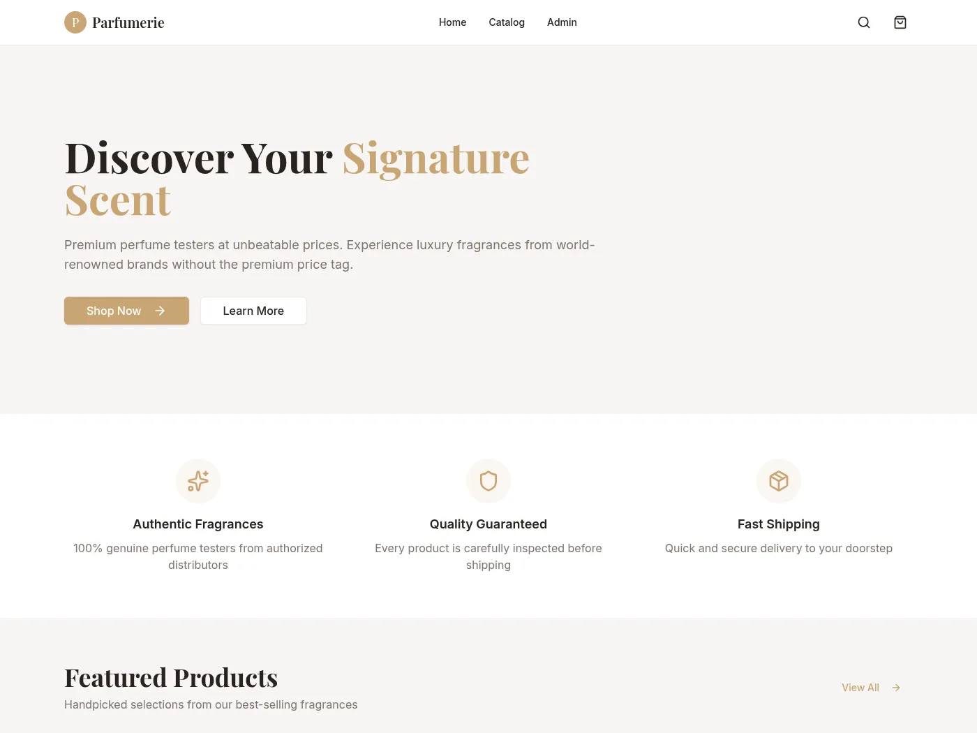 Perfumes Tester Shop: Modern Catalog Website with Facebook Social Proof