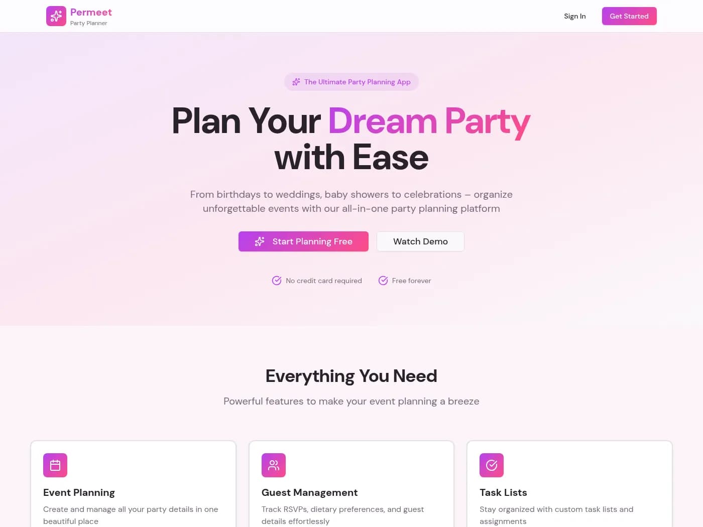 Permeet Private Party Planner Clone