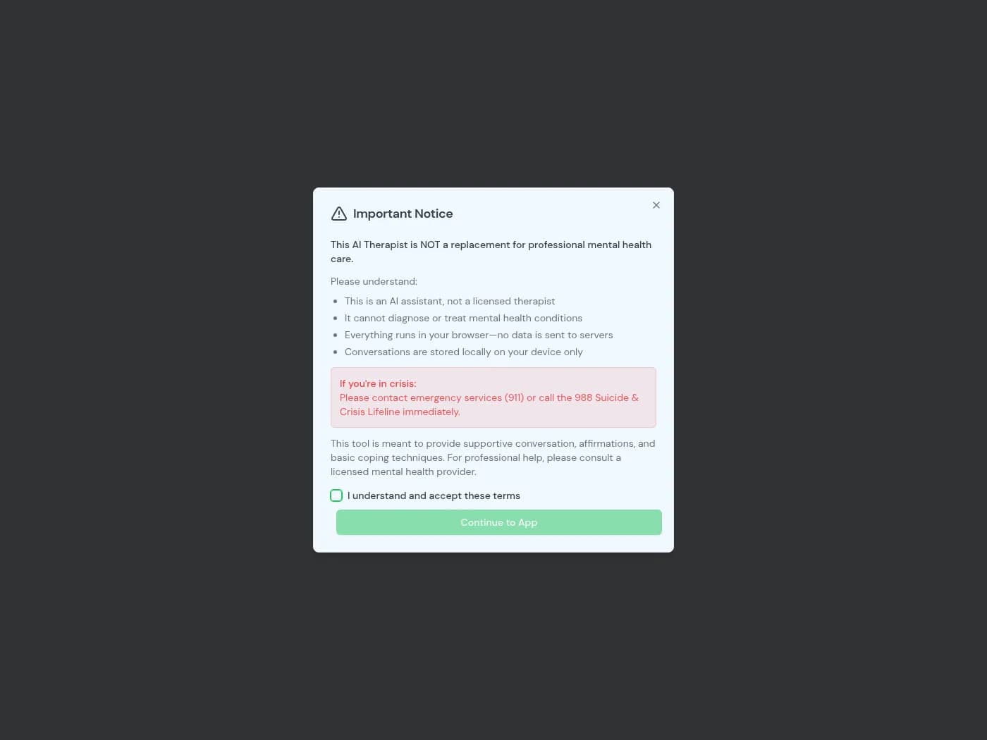 Personal AI Therapist Web App (Client-Side, WebLLM, Private, Vercel-Hosted)