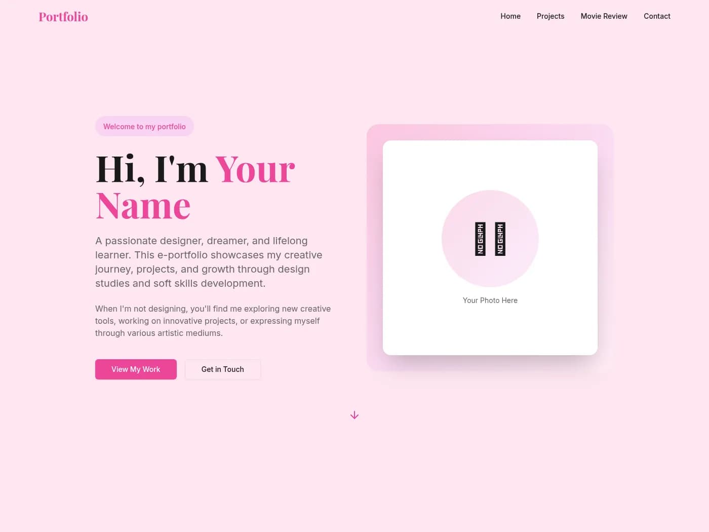 Personal E-Portfolio with Home, Projects, Movie Review, and Contact Sections