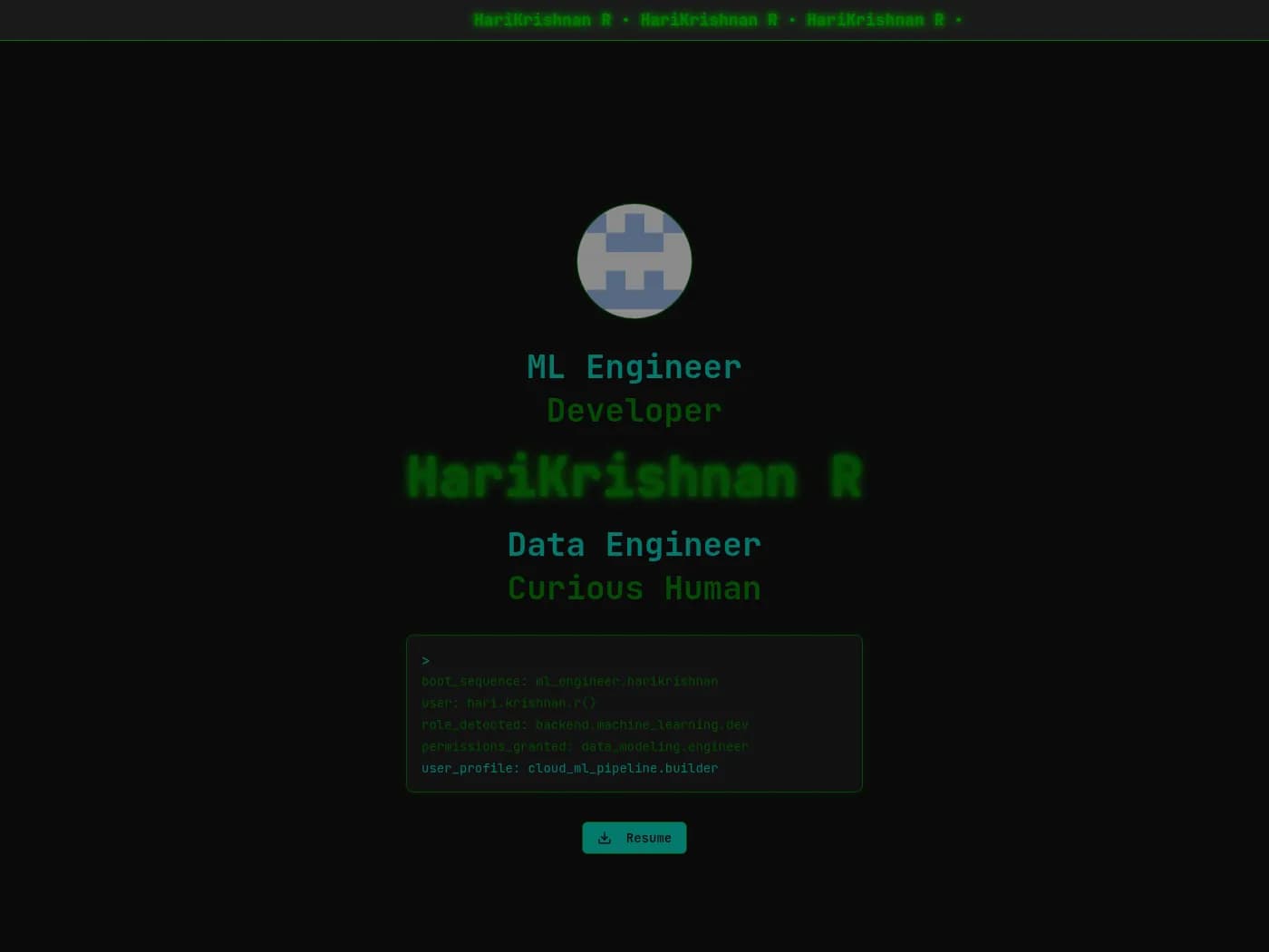 Personal Portfolio Website Clone - Harikrishnan R