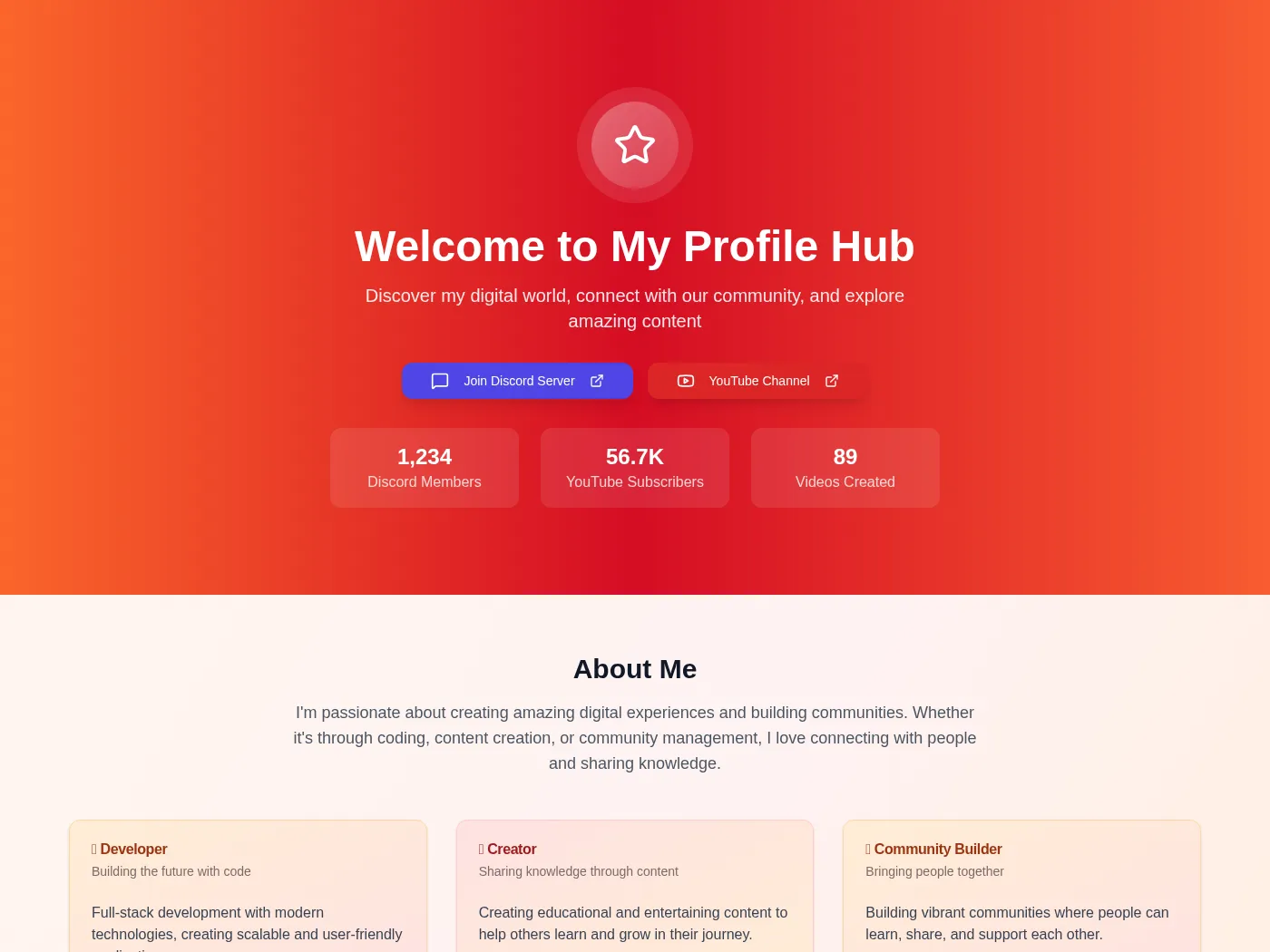 Personal Profile Hub with Discord and YouTube Integration