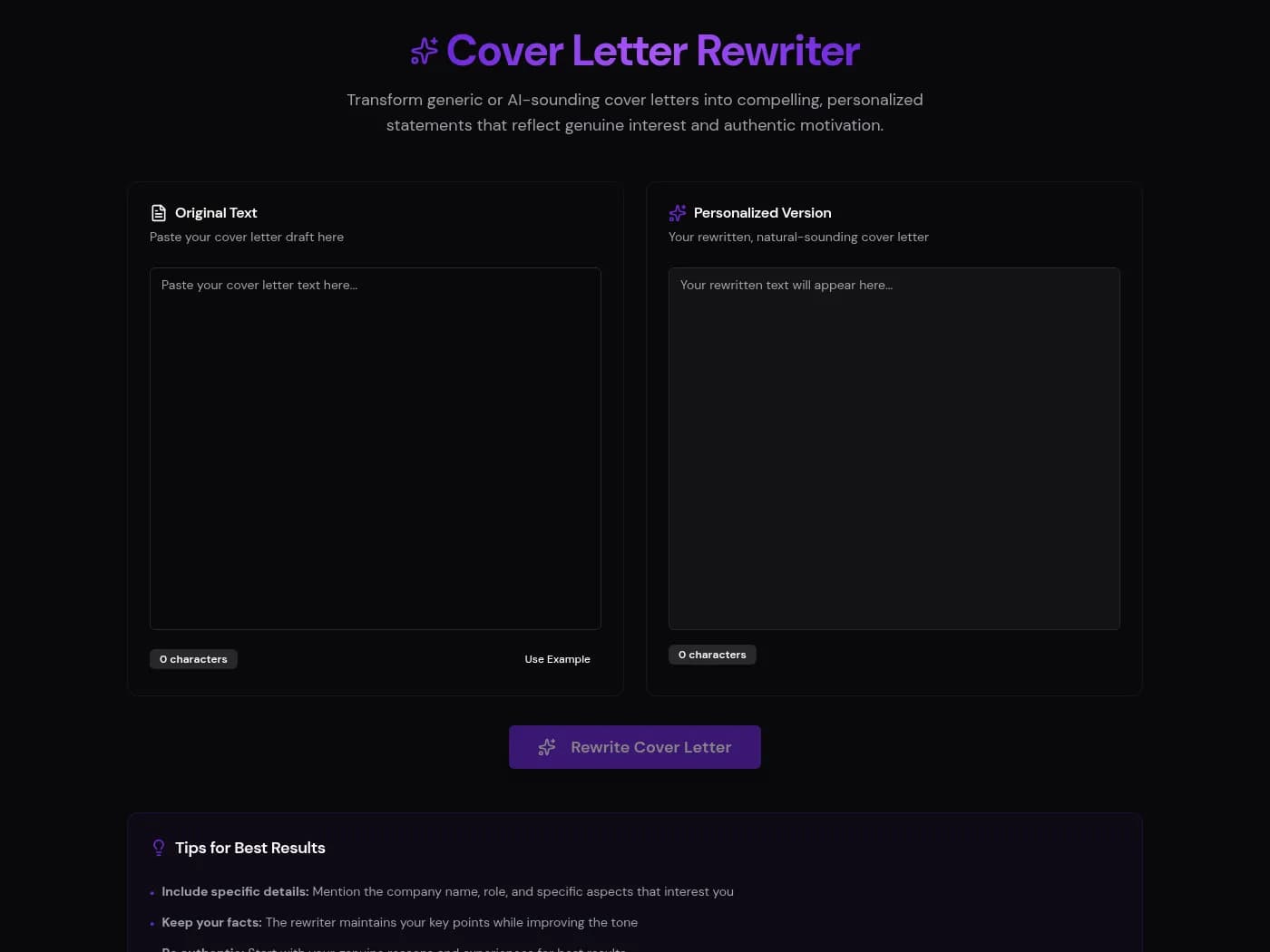 Personalized Cover Letter Rewriter