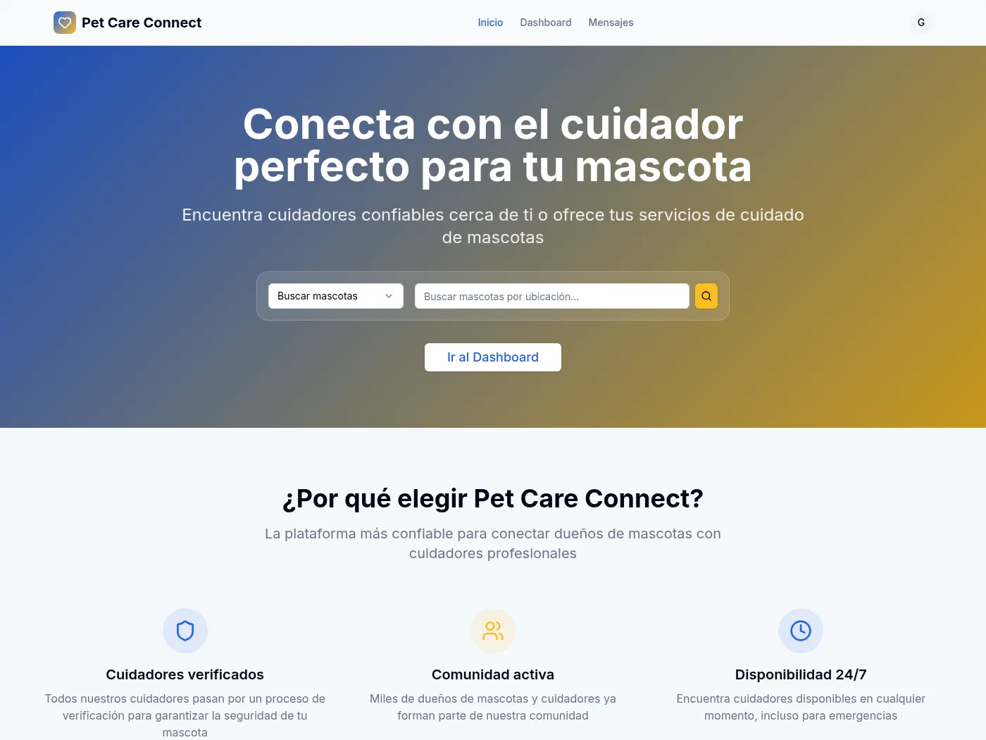Pet Care Connect: Plataforma de Publicación y Búsqueda de Cuidadores de Mascotas