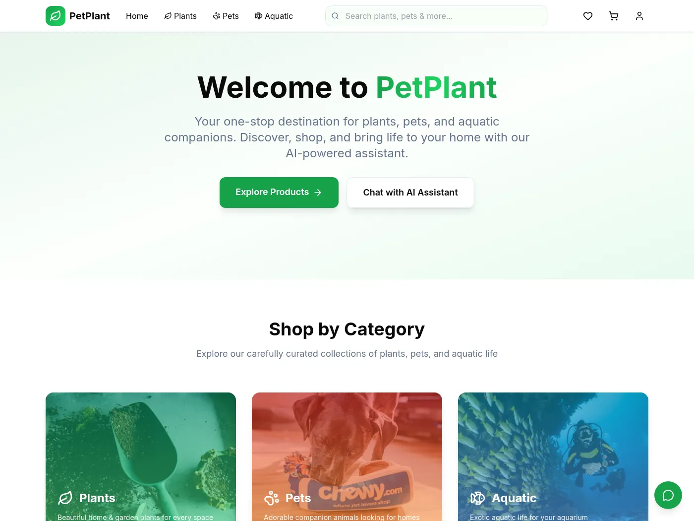 Pet & Plant 3D E-Commerce with AI Shopping Assistant