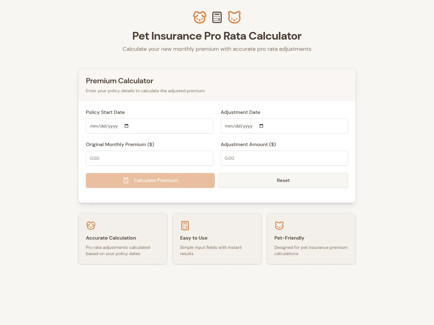 Pet Insurance Pro Rata Calculator