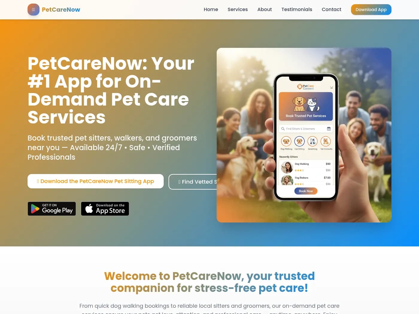PetCareNow: On-Demand Pet Care Services & Pet Sitting App Website