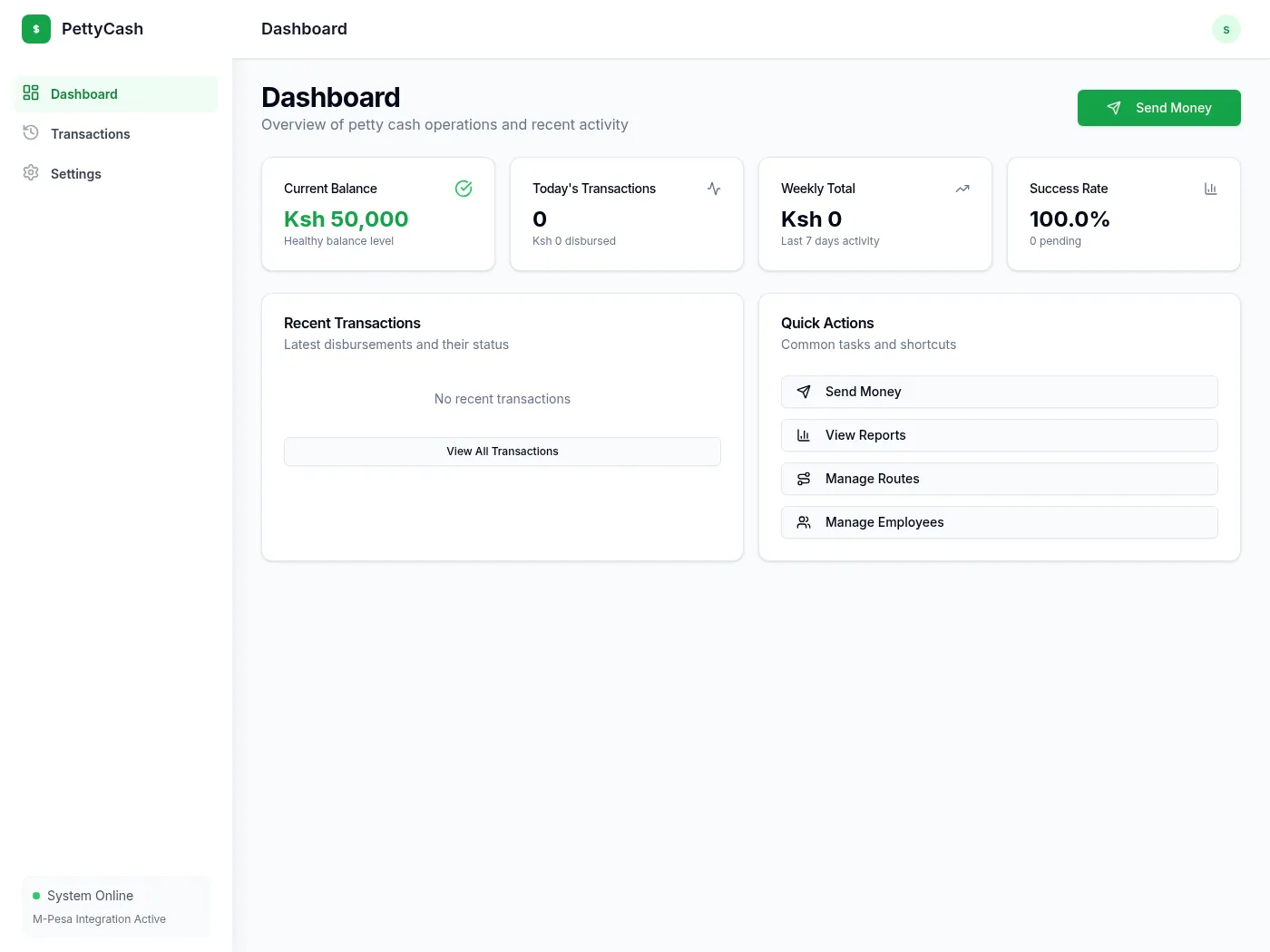 Petty Cash M-Pesa Management System for Field Technicians