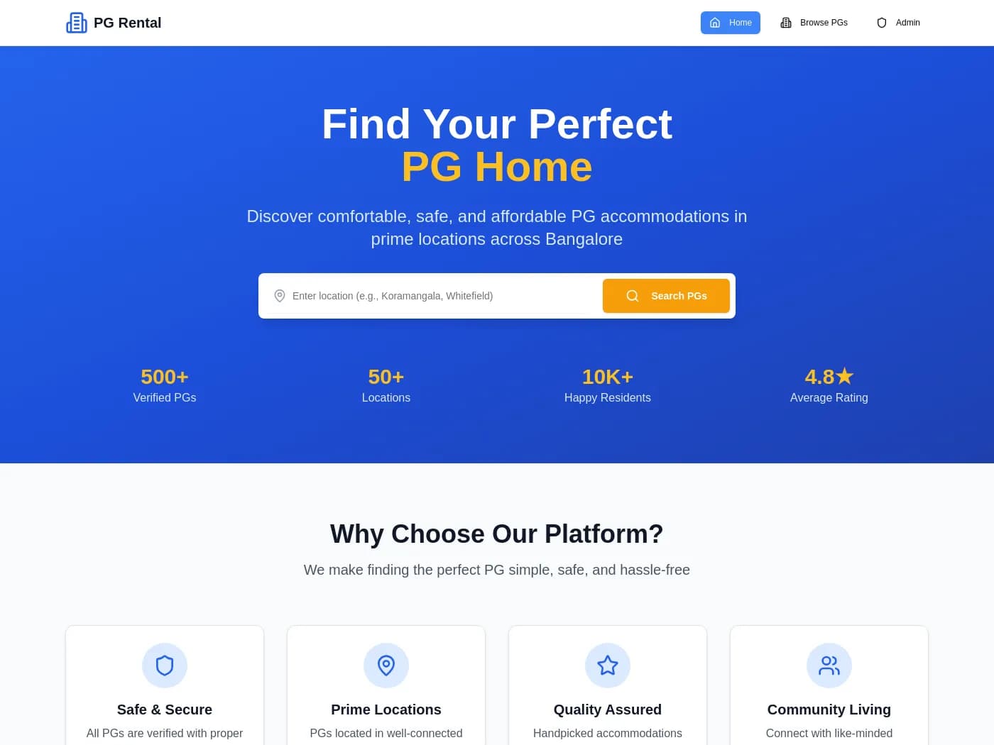 PG Rental Platform - Full-Stack MERN Web App