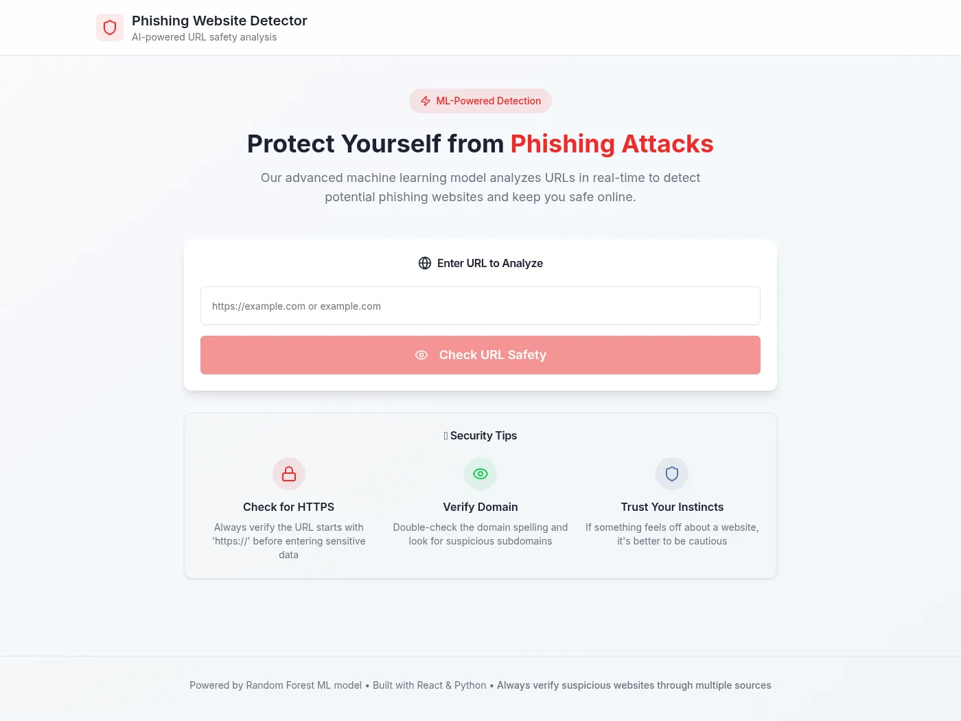 Phishing Website Detector: ML-powered, Instant URL Safety Checker