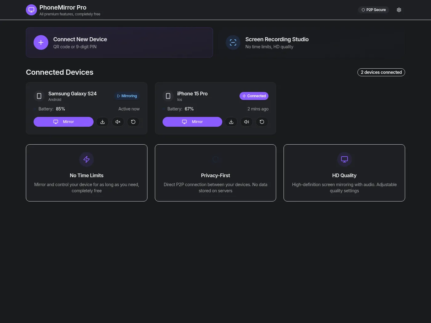 Phone Mirror & Control Web App