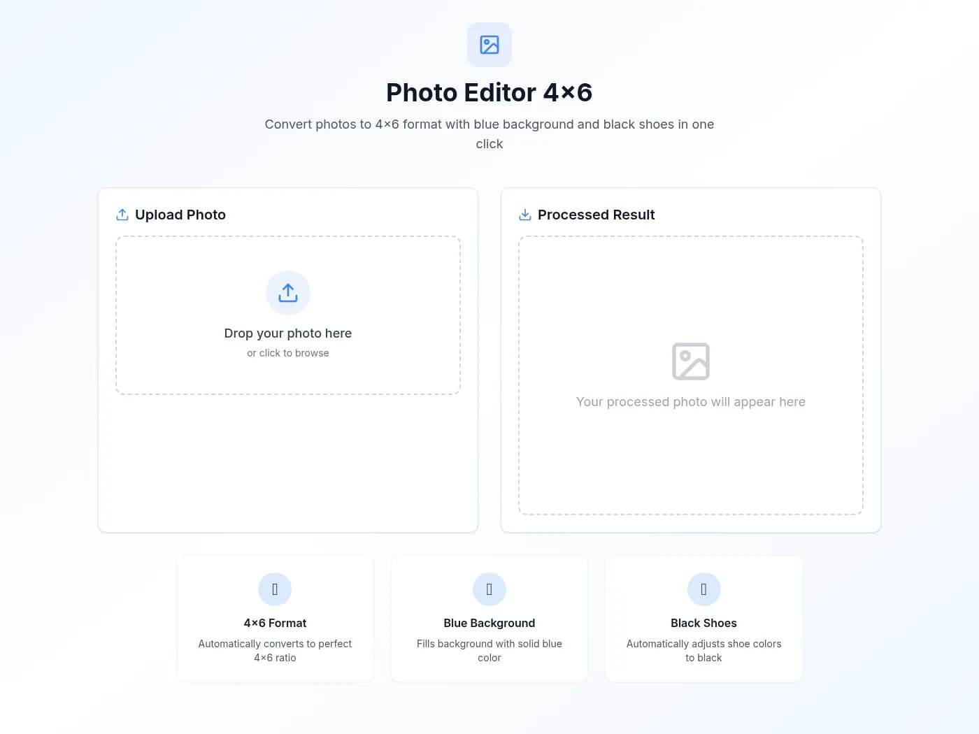 Photo Editor for 4x6 Blue Background and Black Shoes