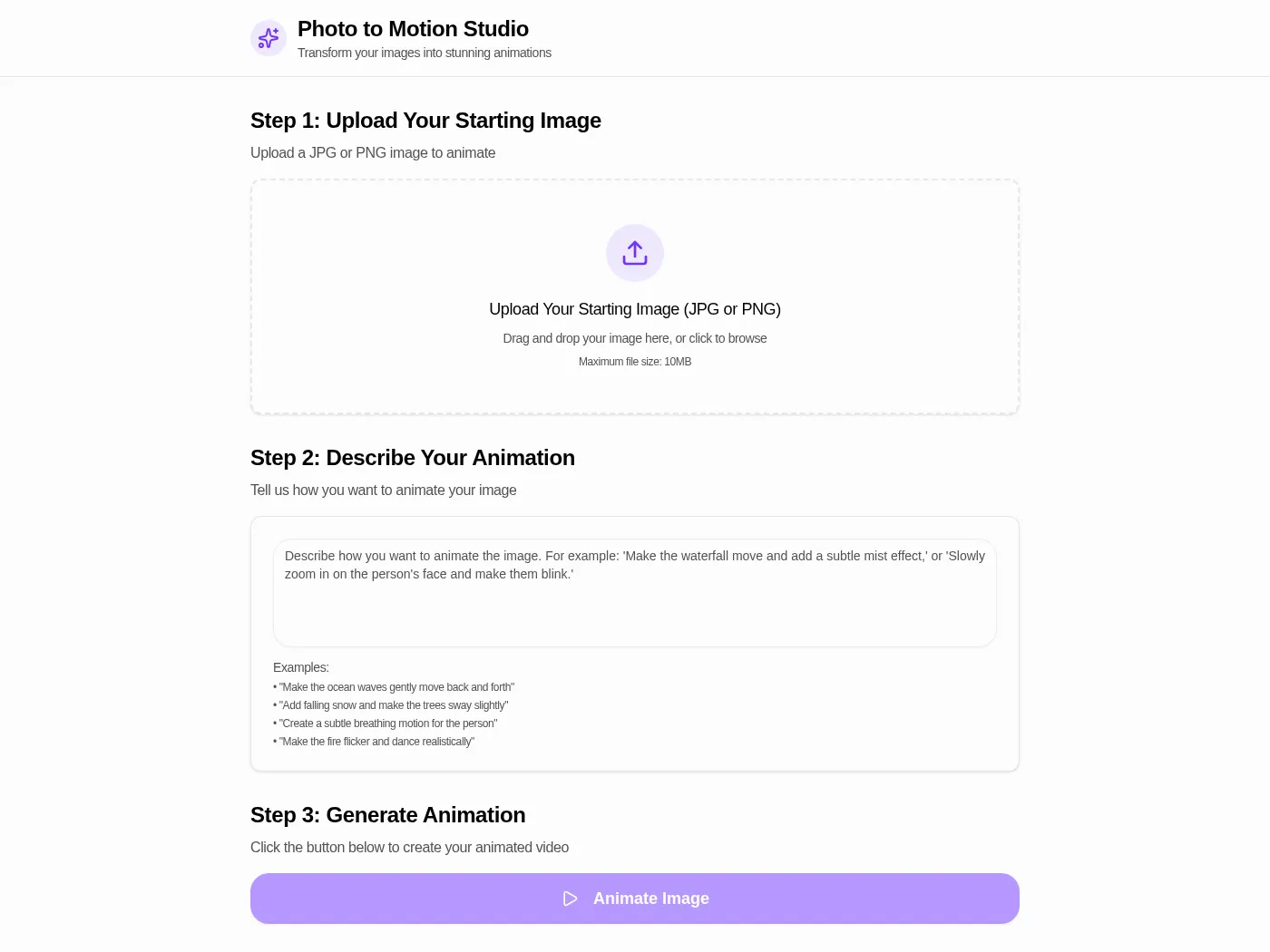 Photo to Motion Studio: Guided Image Animation App