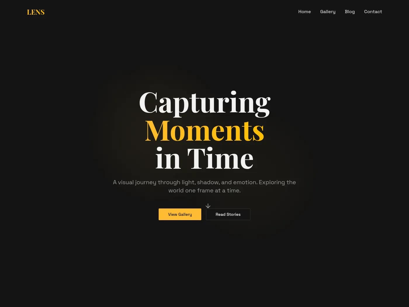 Dark-Themed Photography Portfolio with Gallery and Blog