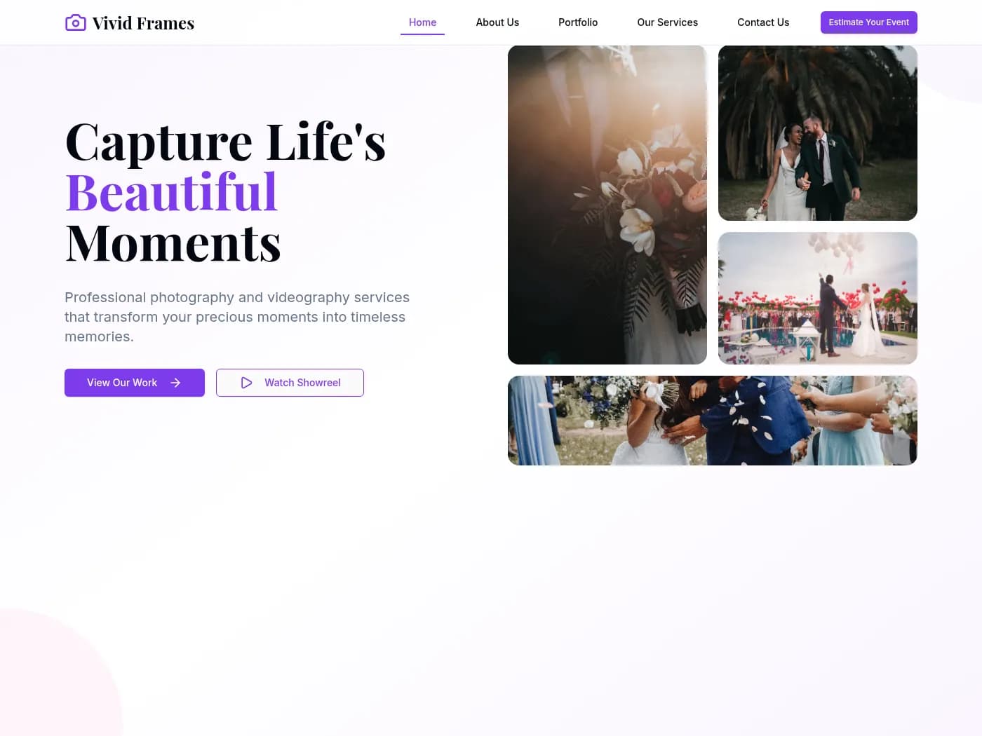 Vivid Frames: High-End Photography & Videography Portfolio Website
