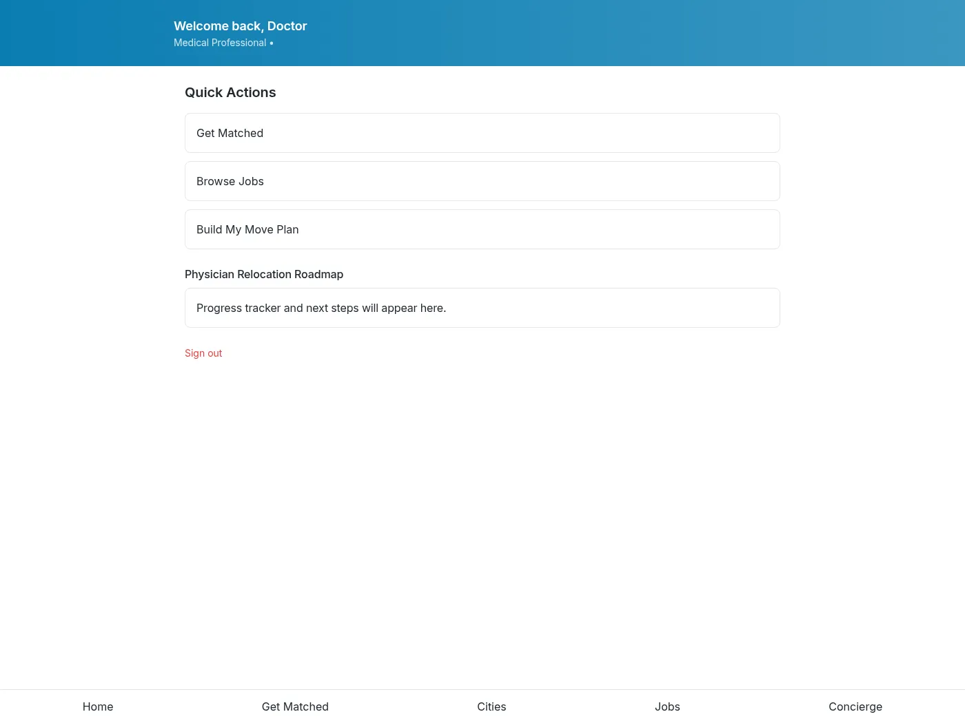 Physician Concierge: Cross-Platform Relocation & Career Matchmaking App