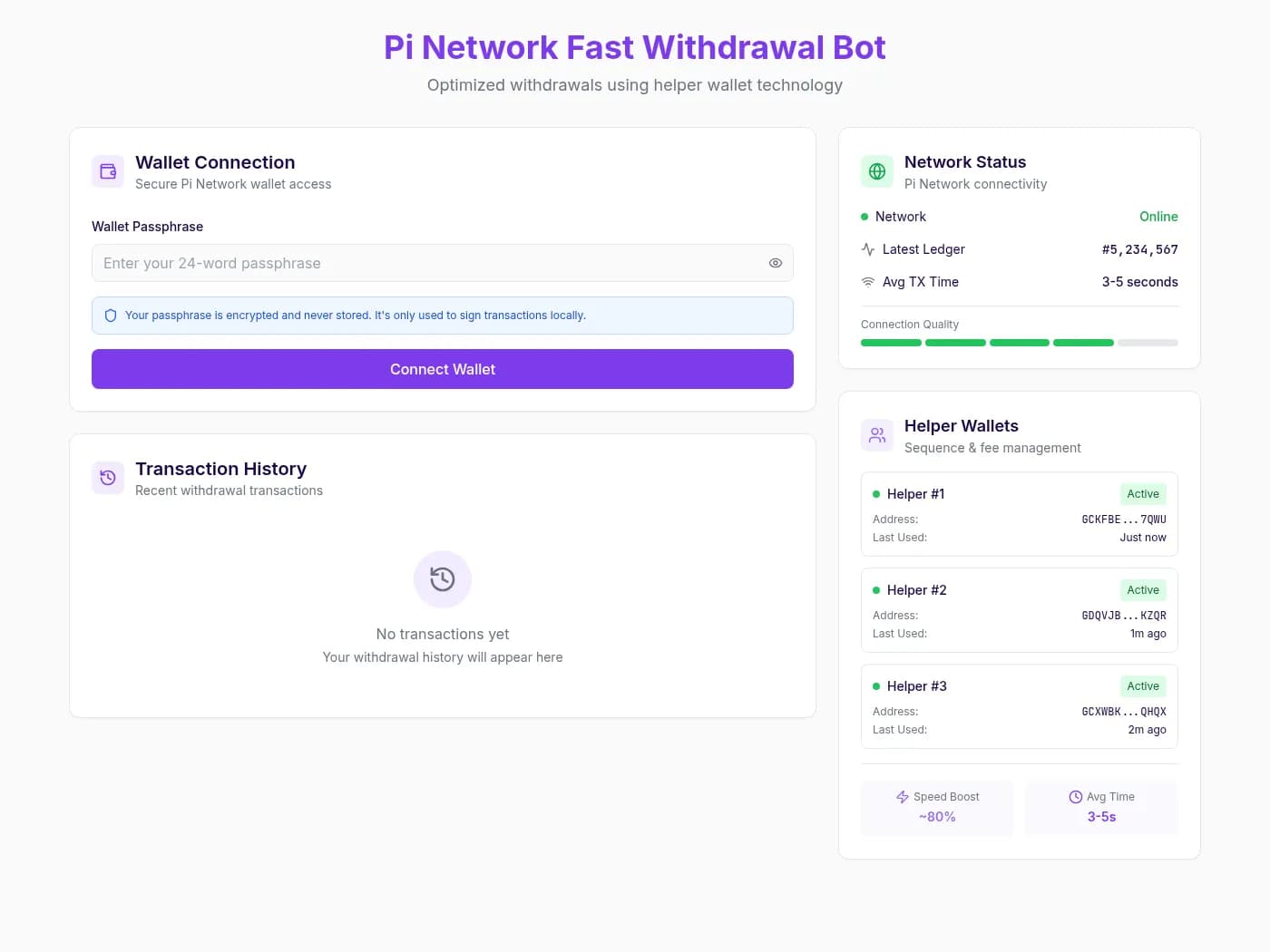 Pi Network Fast Withdrawal Bot with Helper Wallet Fees