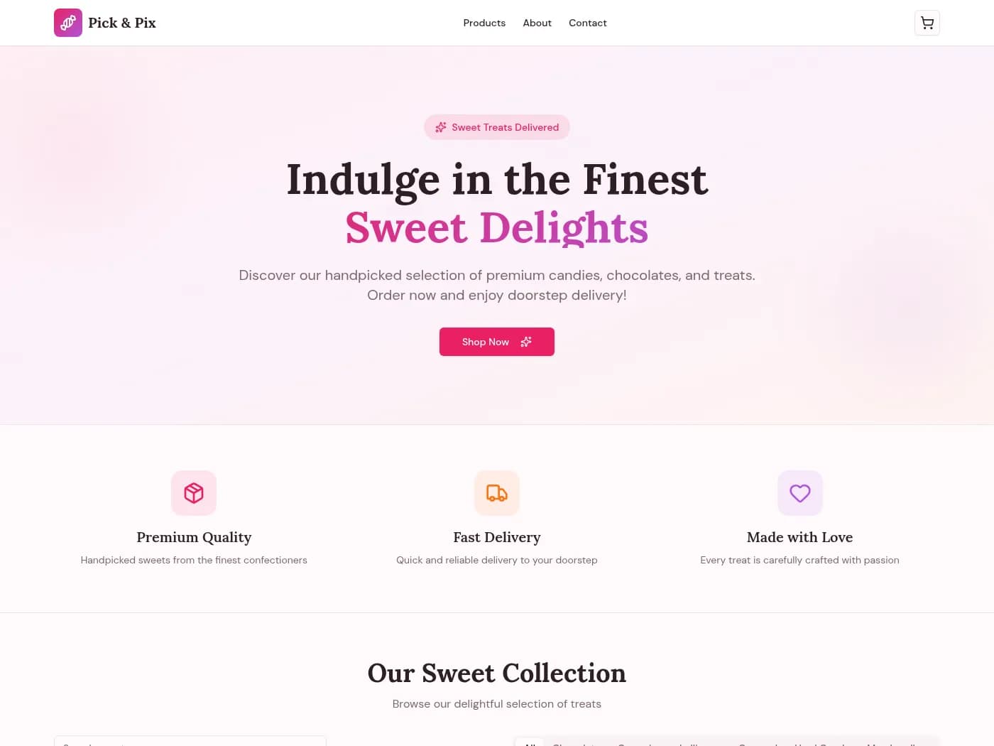Pick & Pix Sweet Store Web App
