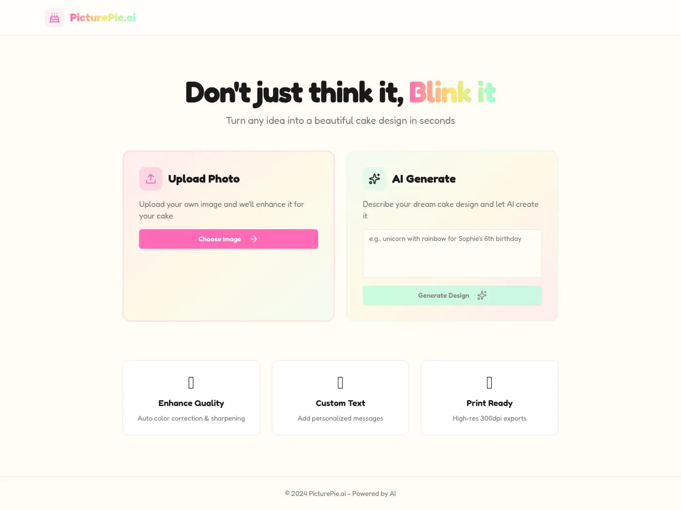 PicturePie.ai — AI Cake Image Generator