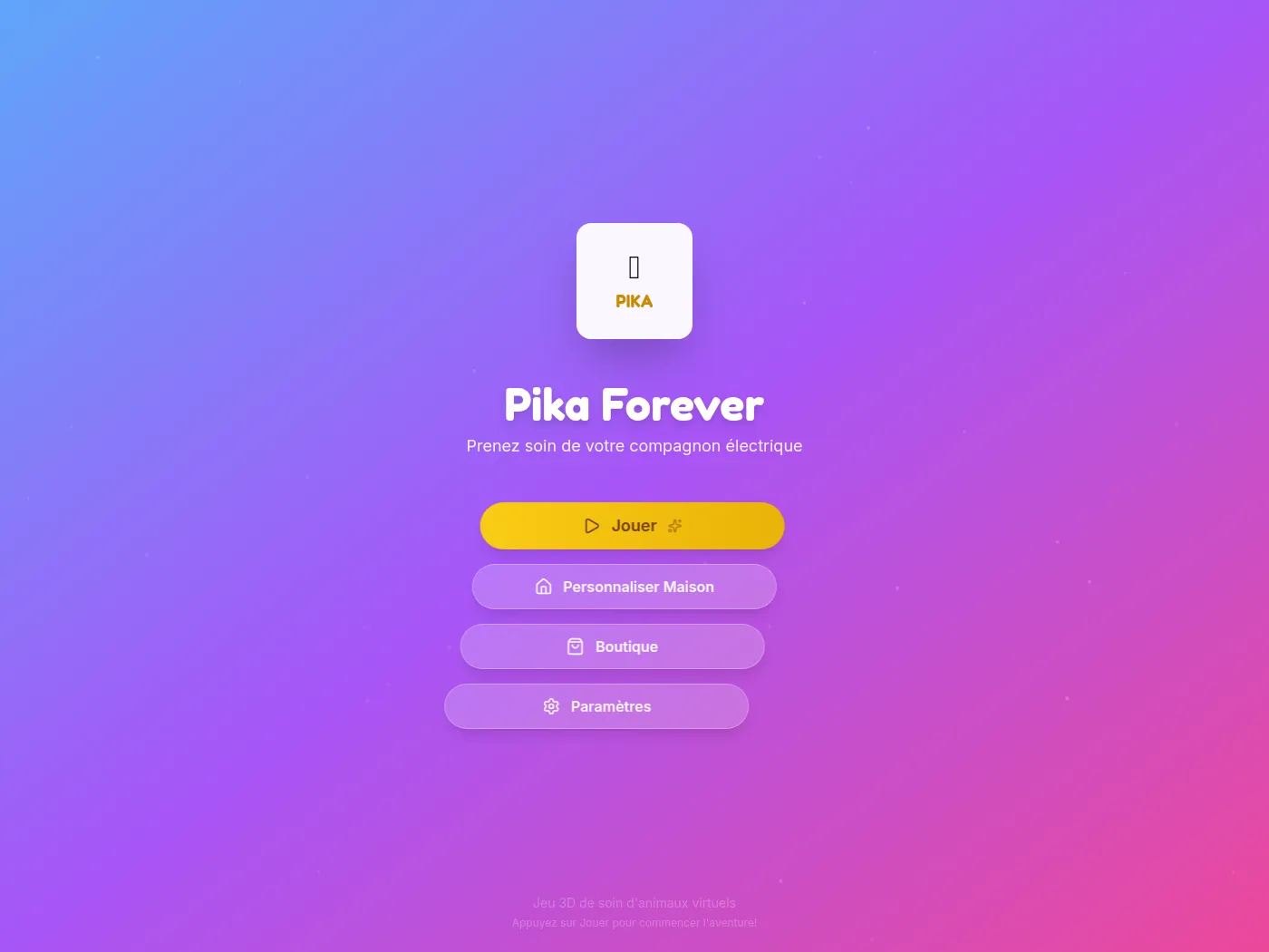 Pika Forever — 3D Pet Care Game for Web (Tamagotchi Style)