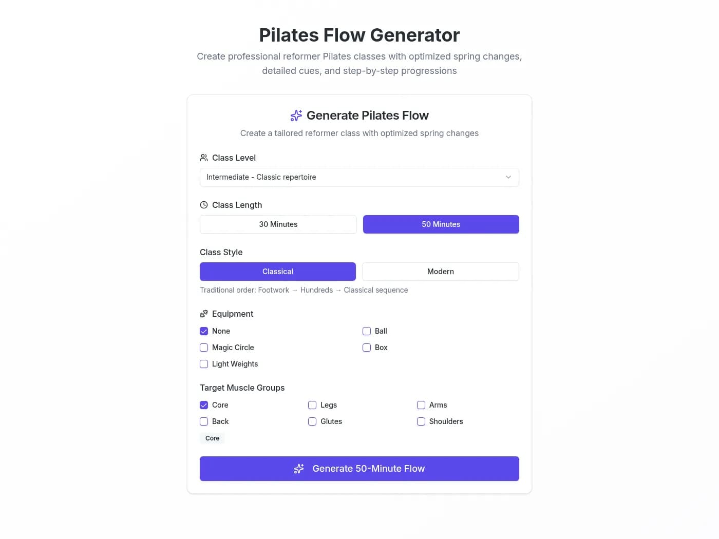 Pilates Flow Generator for Reformer Teachers