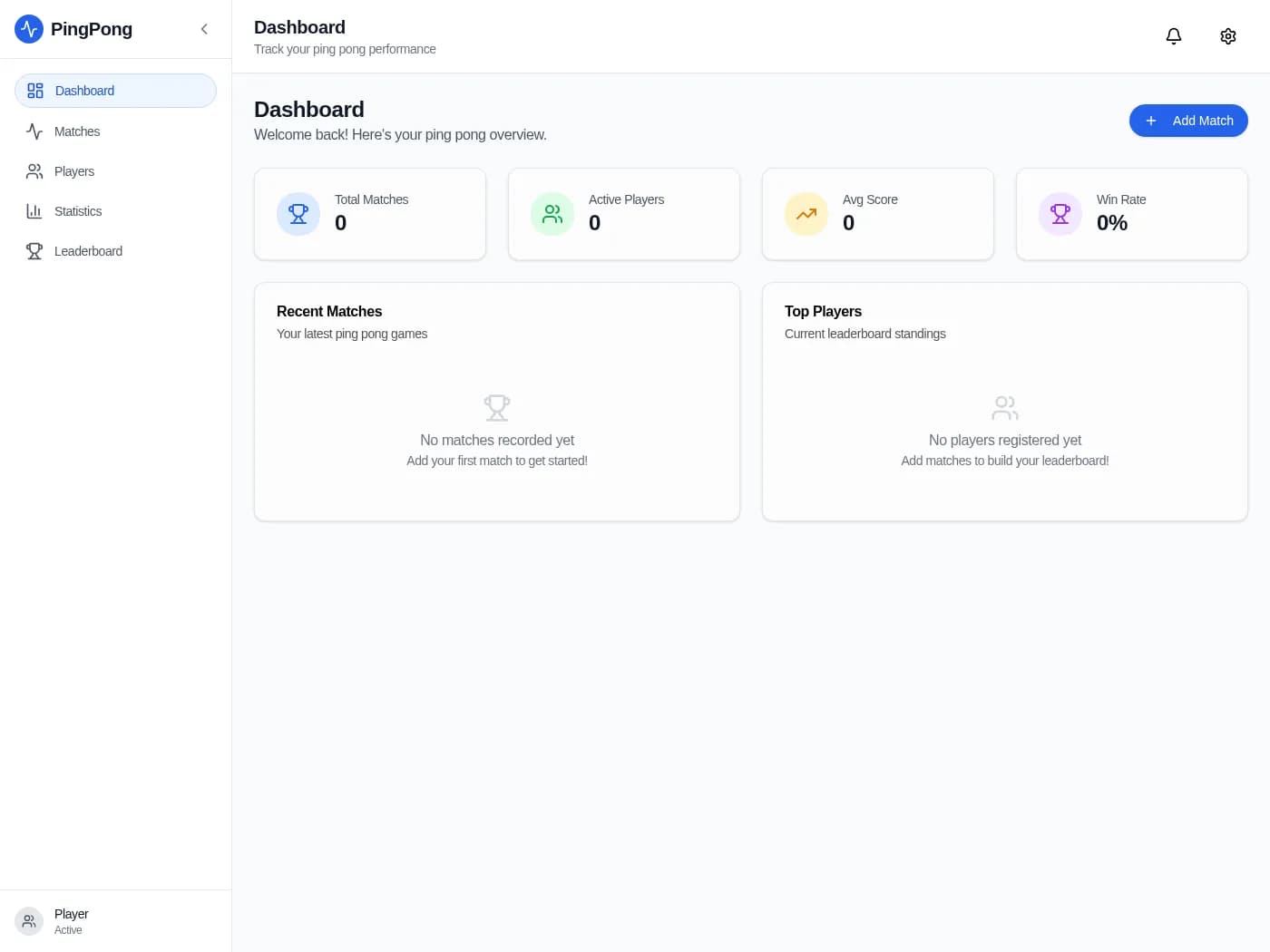 PingPong Game Dashboard