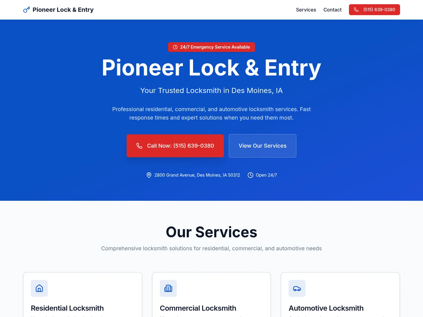 Pioneer Lock & Entry Locksmith Website