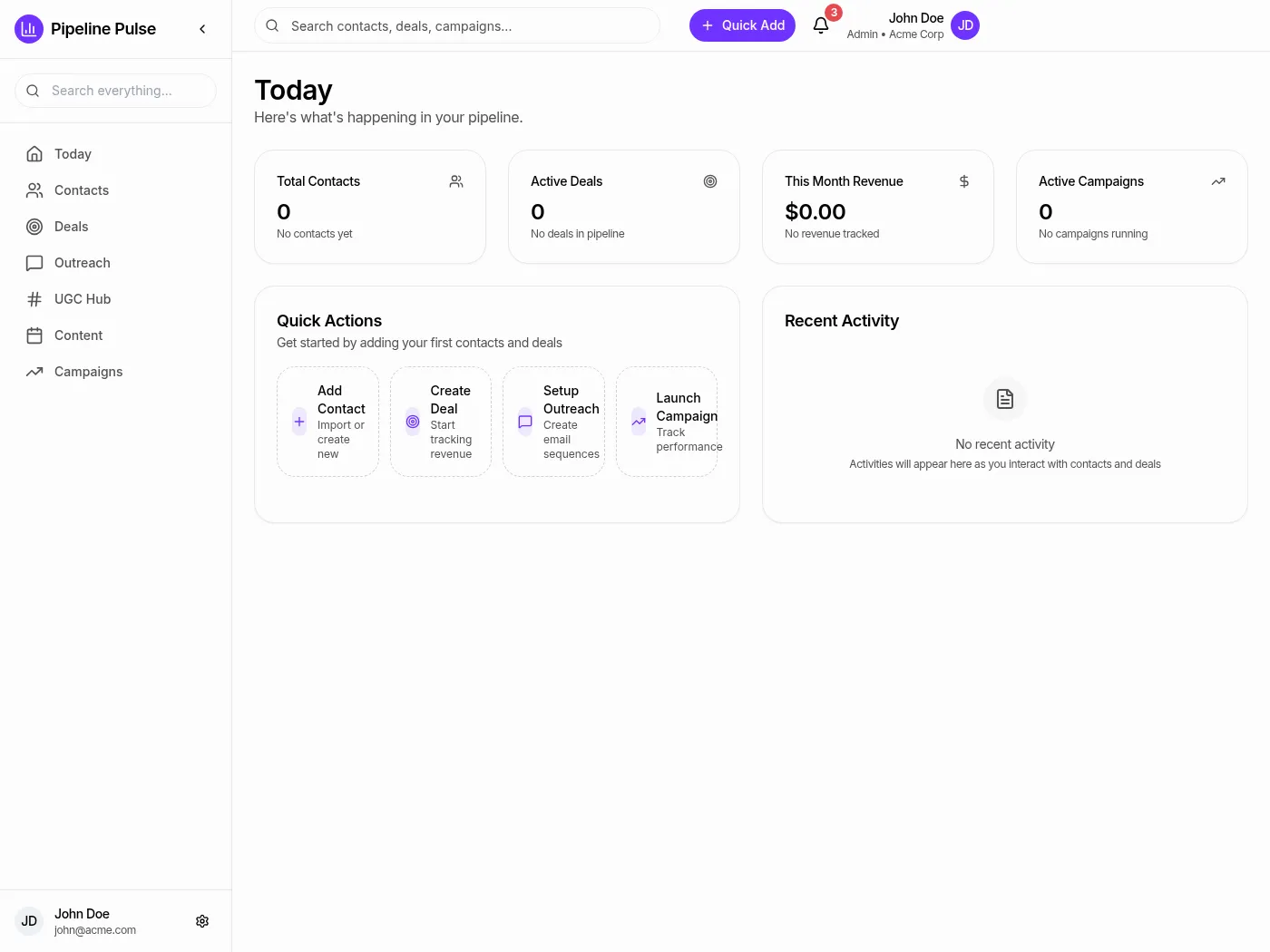 Pipeline Pulse – Unified CRM, Outreach, Content & Ads Dashboard