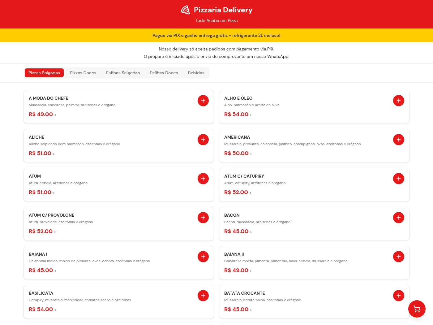 Pizzeria Order Website Clone