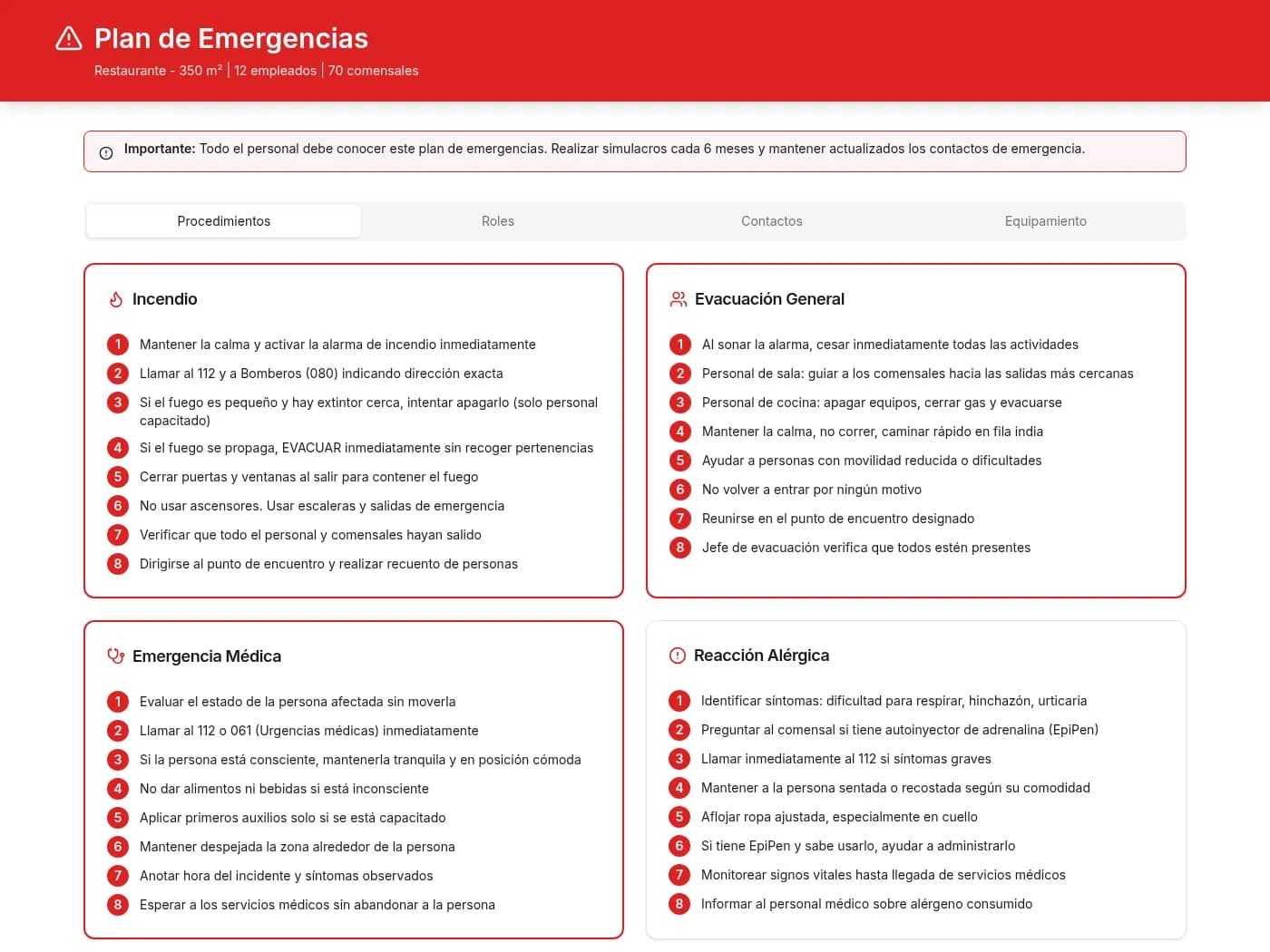 Plan de Emergencias Integral para Restaurante Mediano
