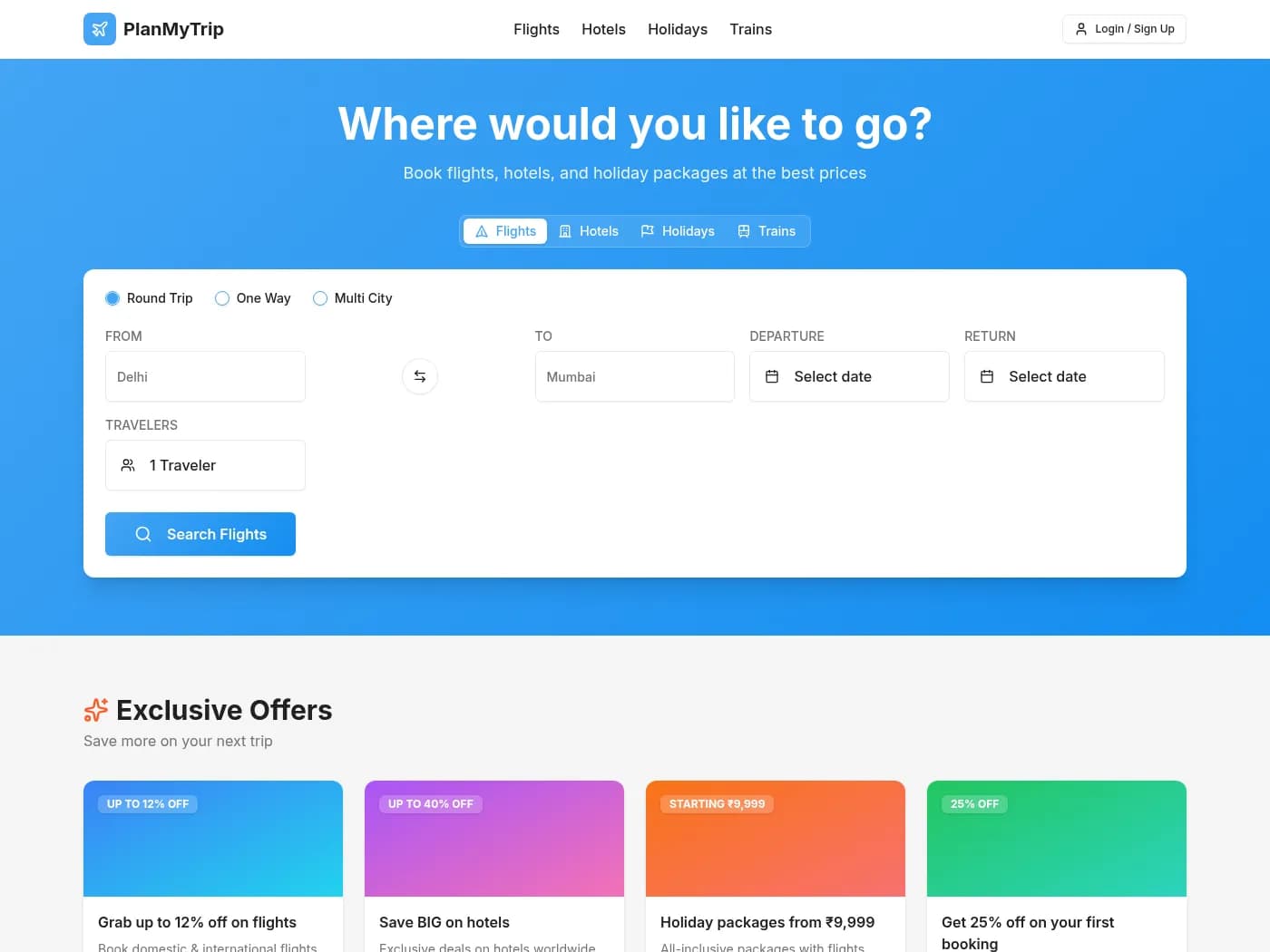 PlanMyTrip - Responsive Travel Booking Platform