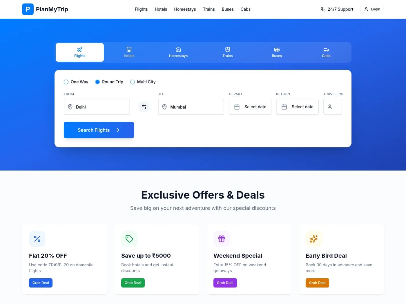 PlanMyTrip - Responsive Travel Booking Platform