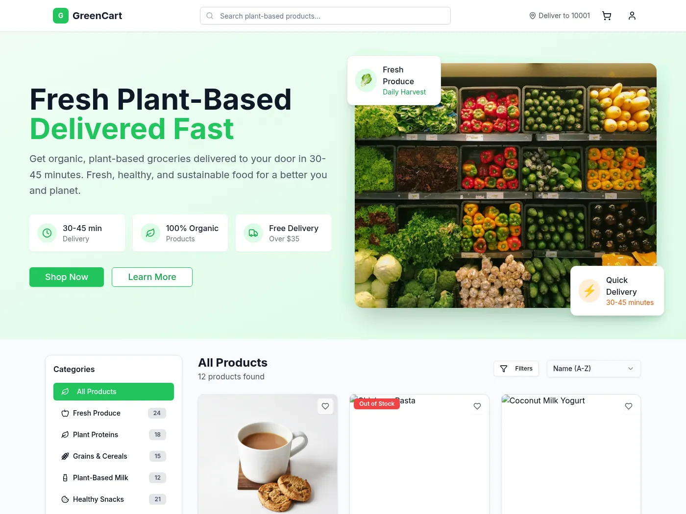 Plant-Based E-Commerce App with Instant Delivery