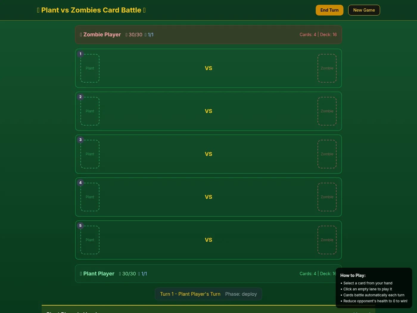 Plant vs Zombies Card Battle Game