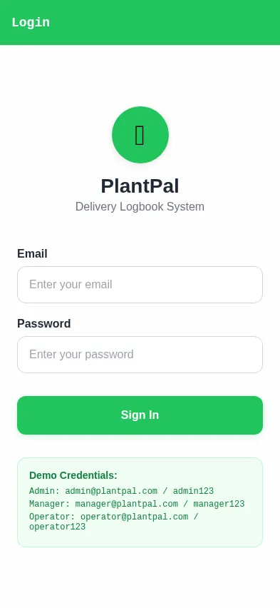 PlantPal Delivery Logbook App for Android