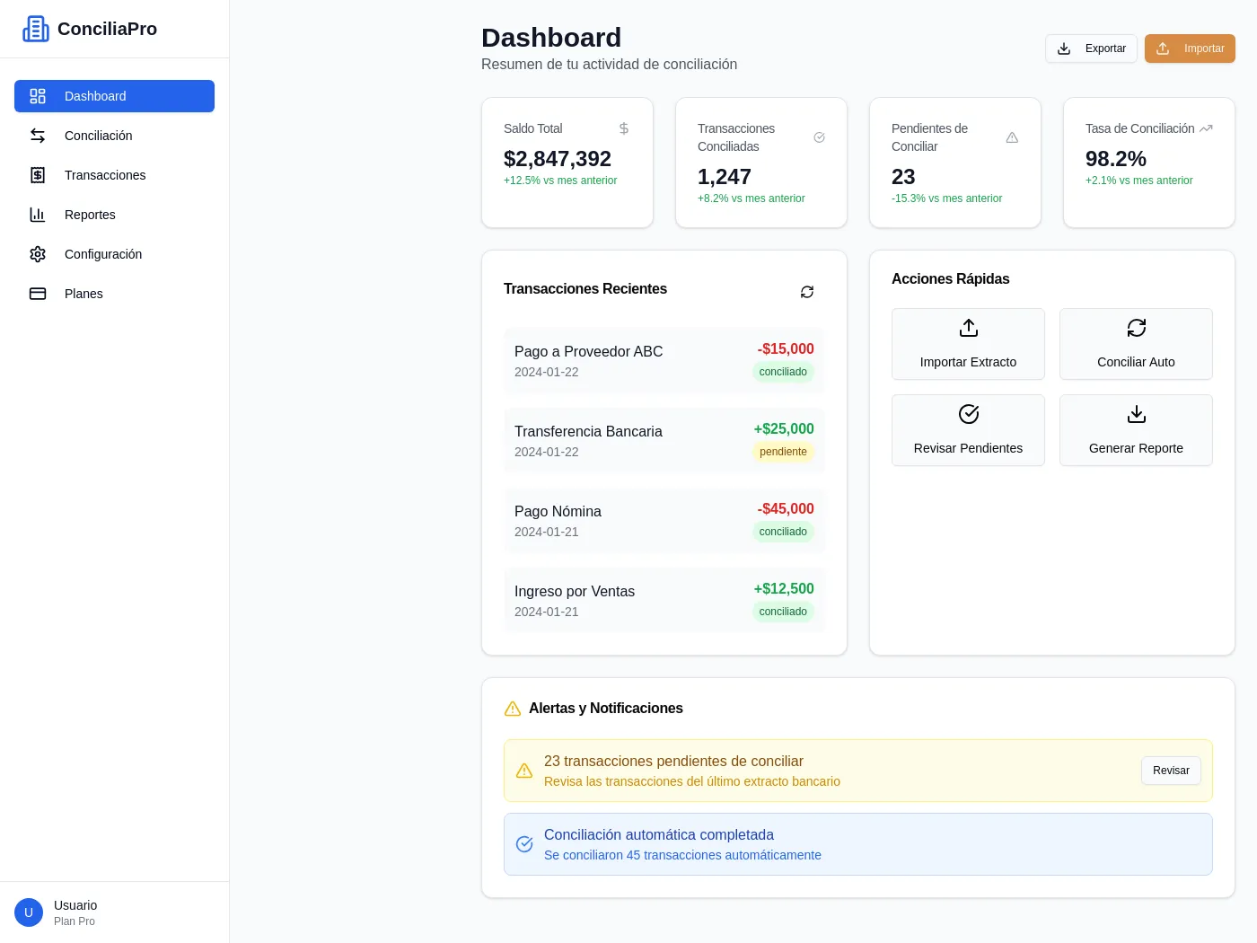 Plataforma de Conciliación Bancaria y Contable SaaS